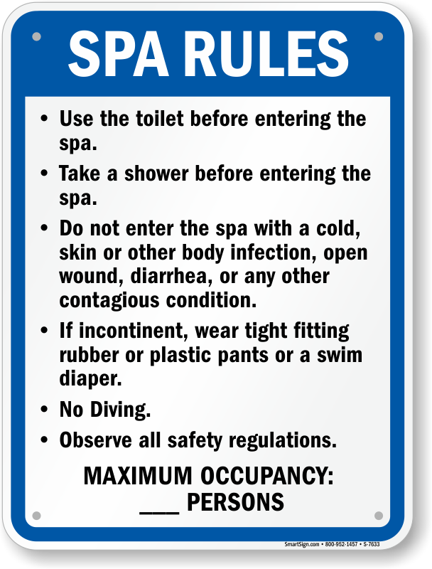 Spa / Jacuzzi Rules Signs | Free PDFs