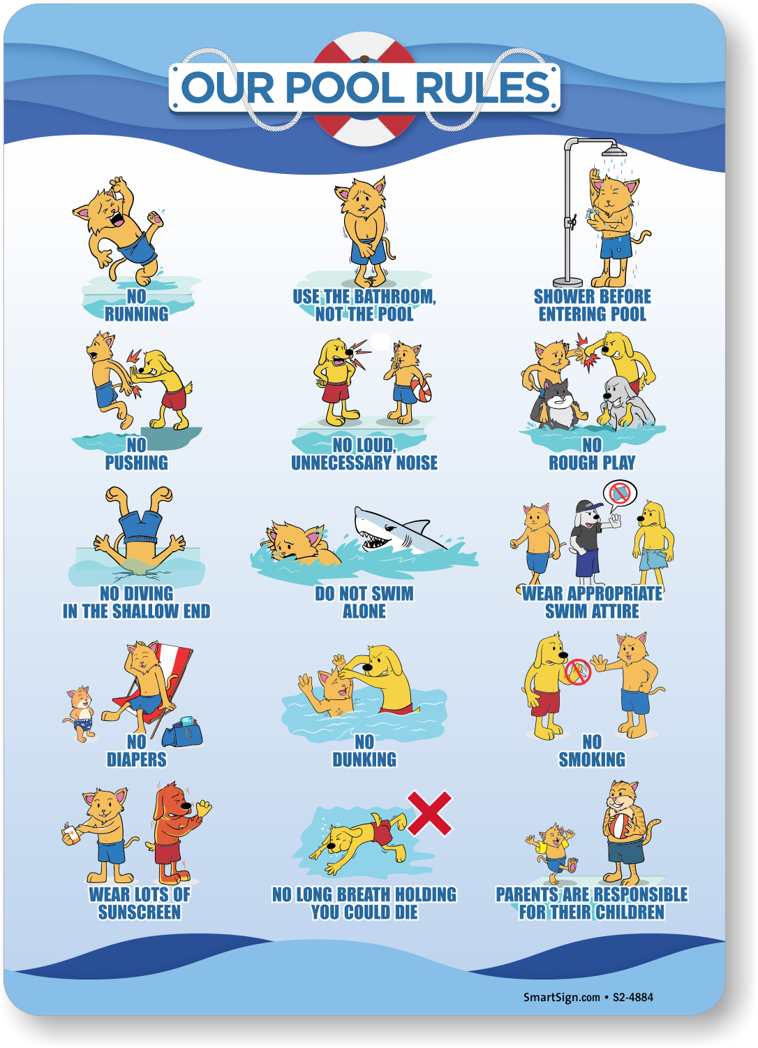 Our Pool Rules Sign With Cute Graphics SKU S2 4884 Our Pool Rules Sign With Cute Graphics SKU S2 4884